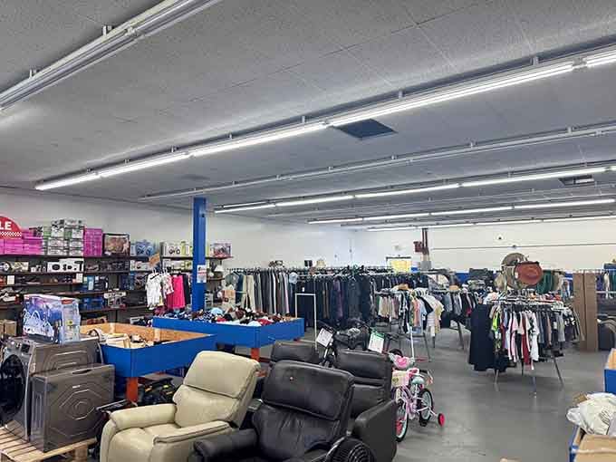 Industrial chic meets bargain paradise where concrete floors and fluorescent lights signal serious savings ahead for you.