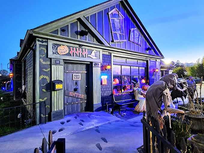 That purple glow isn't a filter, it's your dinner destination looking like Halloween's year-round headquarters.