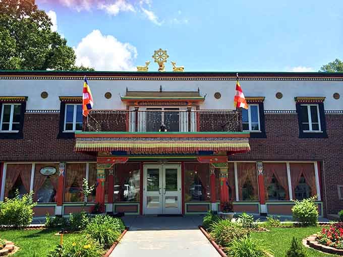 Traditional Tibetan architecture meets Indiana hospitality in a building that looks like it teleported straight from the Himalayas.