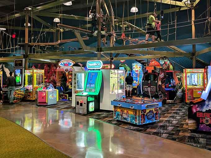 When arcade games and a ropes course share the same ceiling, you know someone's really thought this through brilliantly.