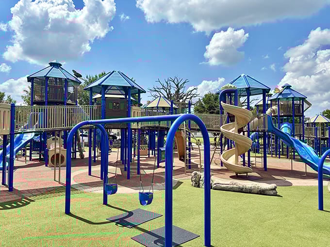 This playground looks like someone actually asked kids what they wanted instead of consulting a boring committee.