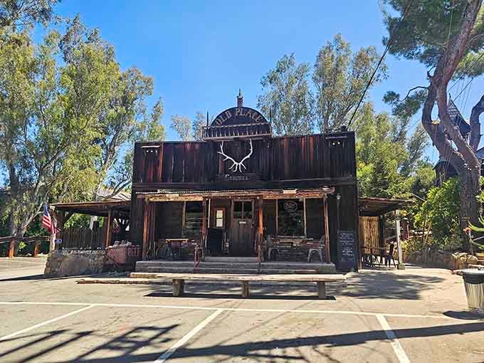 That antler logo and weathered wood facade aren't fooling anyone: this is pure California cowboy country come to life.