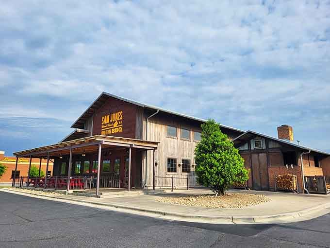 The rustic barn-style building promises serious barbecue business, with smoke signals calling meat lovers from miles around.
