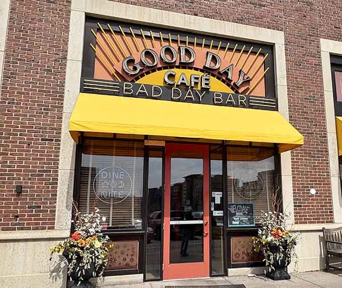 That cheerful yellow awning isn't just decoration&mdash;it's a beacon of hope for hungry souls seeking breakfast salvation.