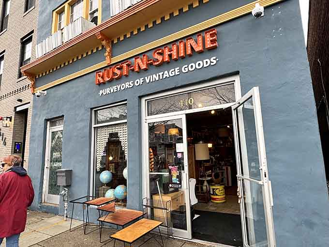 That blue facade isn't just paint, it's a beacon calling to anyone who appreciates vintage treasures with stories.