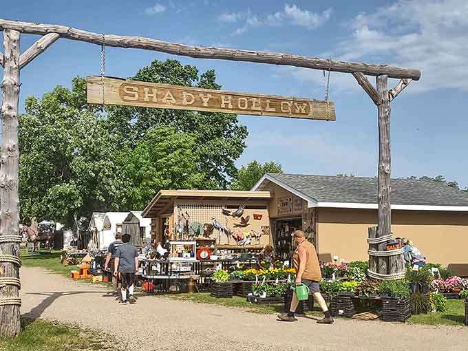 That rustic wooden gateway isn't just an entrance, it's a portal to treasure-hunting paradise in Detroit Lakes.