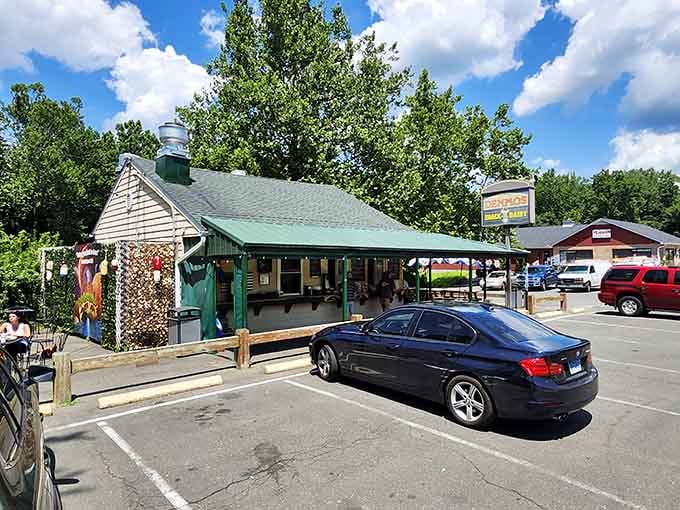 The green-roofed sanctuary where foot-long dreams come true, surrounded by shade trees and hungry pilgrims with excellent taste.