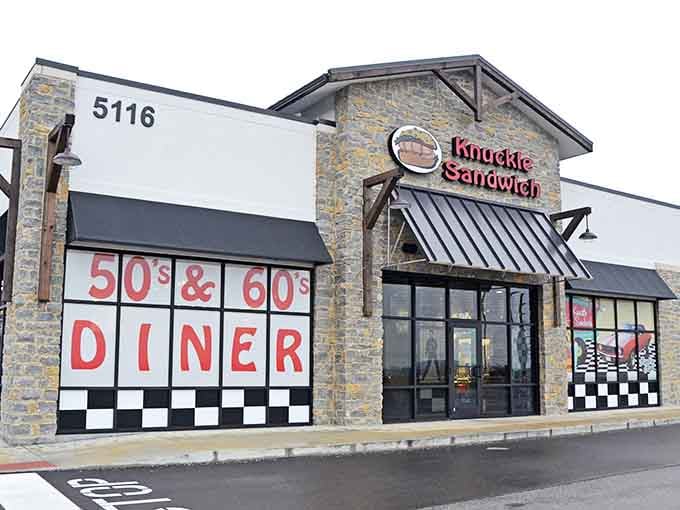 The stone facade and bold signage make this retro diner impossible to miss from the road.