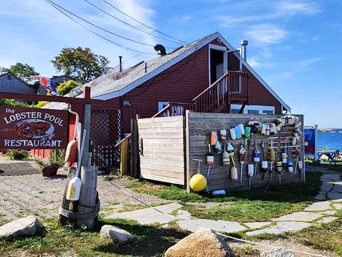 That weathered red shack isn't falling apart, it's just perfectly seasoned with decades of delicious memories and ocean breezes.