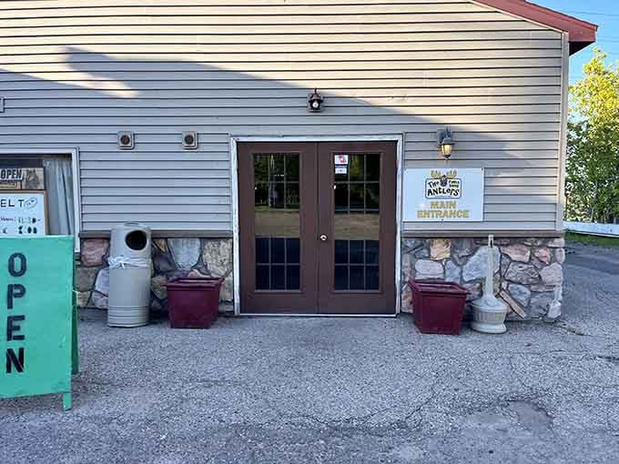 Step inside this inviting entrance for a taste of rustic charm and delicious comfort food.