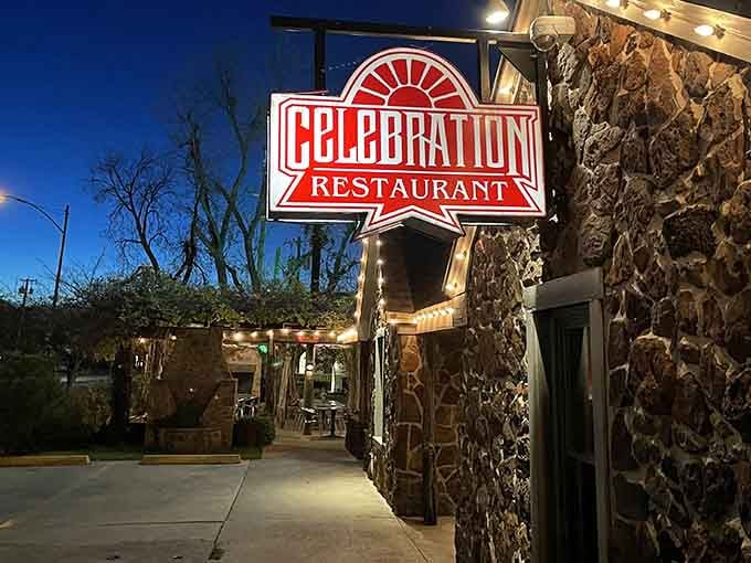 That stone facade isn't just for show, it's basically announcing that serious comfort food lives here.
