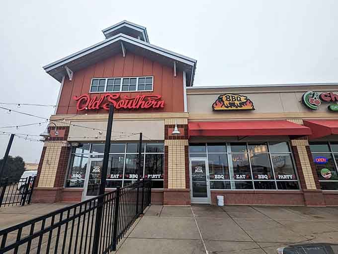 That red barn-style facade isn't just for show, it's your beacon to barbecue paradise in Shakopee.