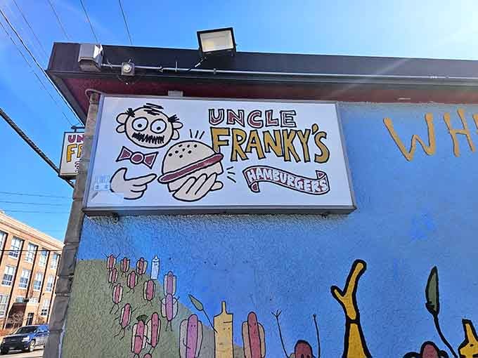 That cheerful cartoon mascot isn't just decoration, it's a promise that good times and great food await inside Uncle Franky's.