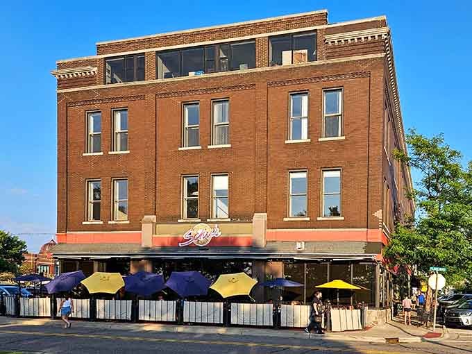 That brick building has seen more Michigan summers than you can count, and it's still going strong.