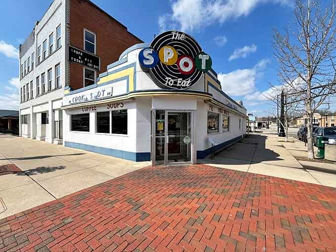That spinning record sign isn't just decoration—it's a beacon calling you home to comfort food paradise.