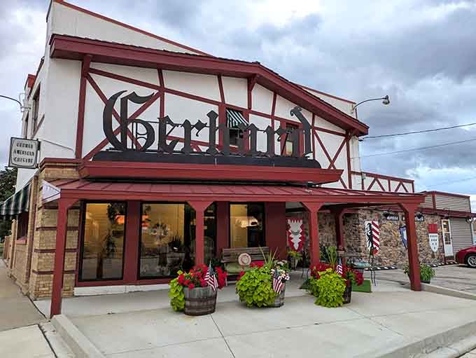 That half-timbered facade isn't fooling anyone, this is pure Bavaria transplanted to Wisconsin, and we're here for it.