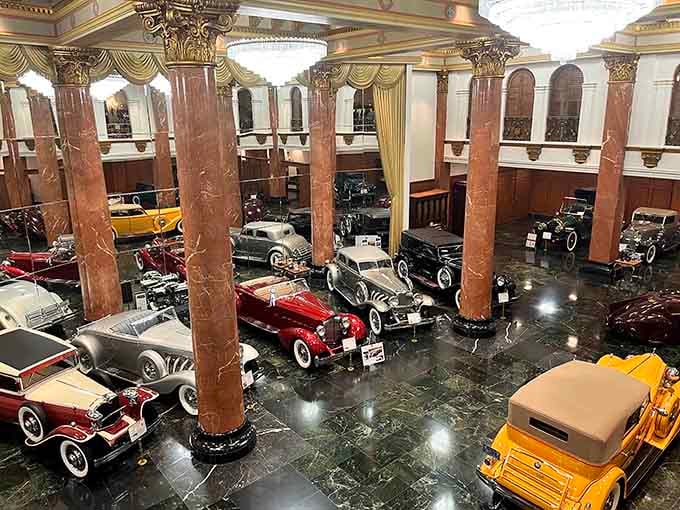 This grand hall of automotive royalty makes your local car dealership look like a used lot in comparison.