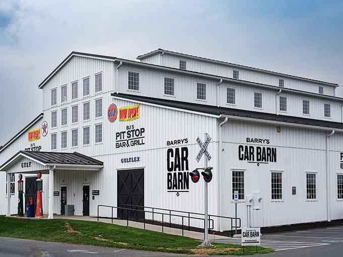 The Pit Stop Bar & Grill shares space with classic cars, proving good times come in many forms.