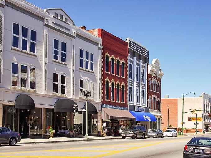 These colorful storefronts along Noble Street showcase the kind of architectural charm that makes window shopping an actual pleasure.