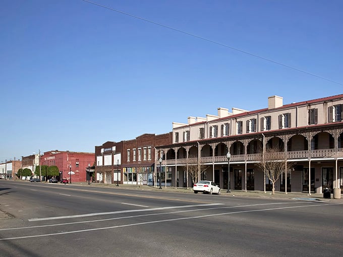 Historic buildings line Water Avenue like a perfectly preserved postcard from Alabama's river-trading heyday.