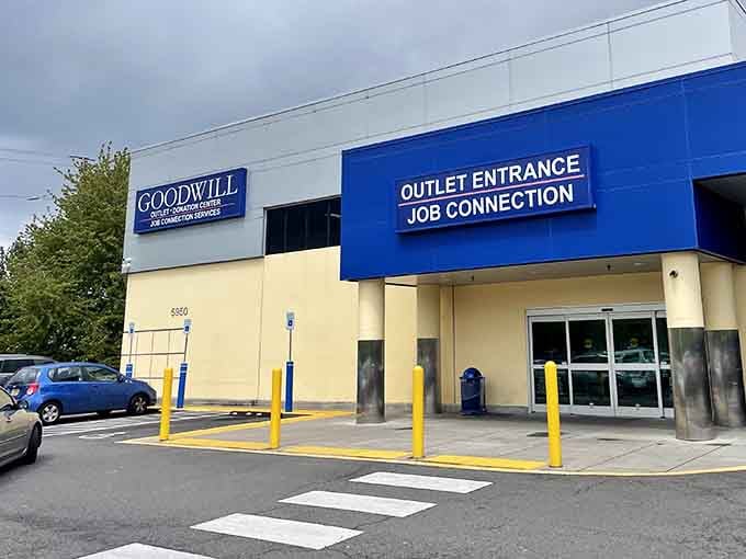 The blue and yellow beacon of bargain hunting awaits, where treasure seekers gather for retail therapy by the pound.