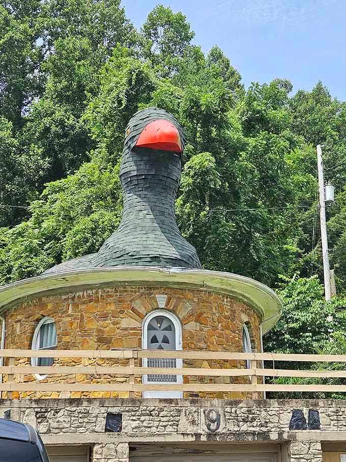 That's not a weather vane, folks, it's a full-sized goose declaring this the most wonderfully weird building in Kentucky.