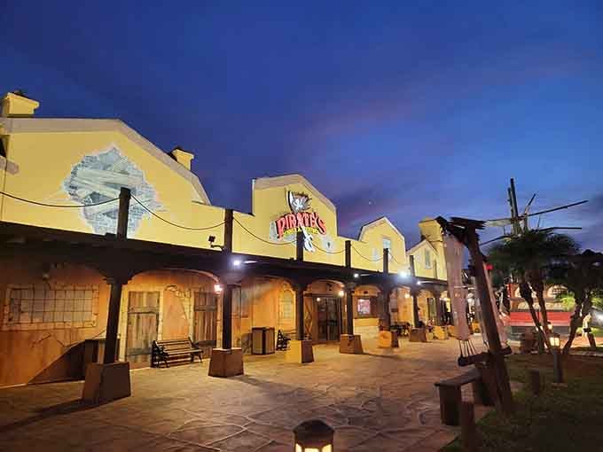 That exterior ship isn't just for show, it's your first clue that someone here takes pirate commitment seriously.