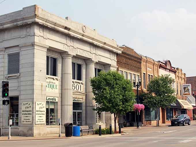 A classic historic building that stands tall in this small town, adding character to the streetscape.