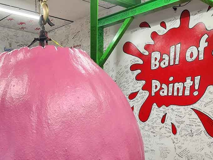 That pink glow isn't a filter, it's thousands of paint layers creating something magnificently absurd in rural Indiana.