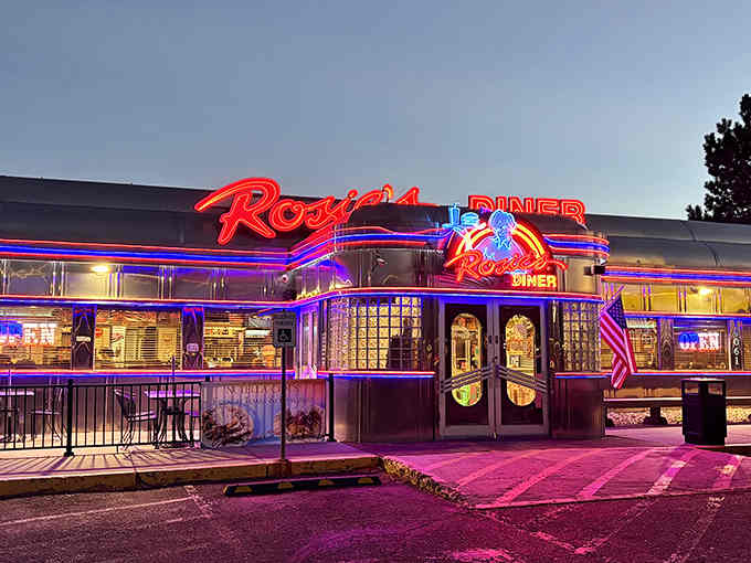 When neon lights promise this much retro glory, you know breakfast is about to get seriously nostalgic.