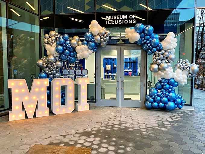 Even the entrance knows how to make a statement with those balloon arches and glowing letters screaming "fun ahead."