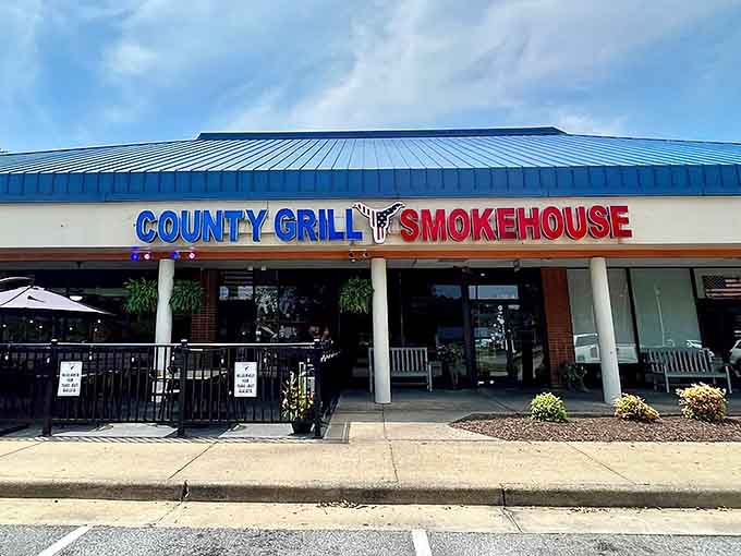 That blue and red sign isn't just announcing a restaurant, it's declaring a full-scale barbecue revolution in Yorktown.