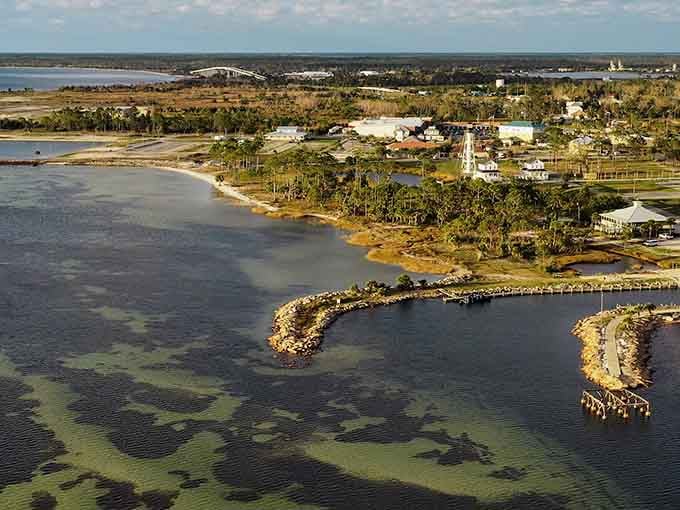 Aerial views reveal a town that still believes less is more, especially when it comes to concrete.