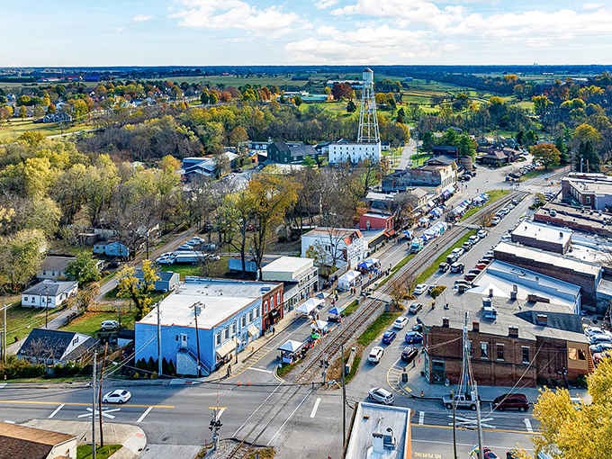 From above, this little town looks like someone's idealized painting of what America should be.