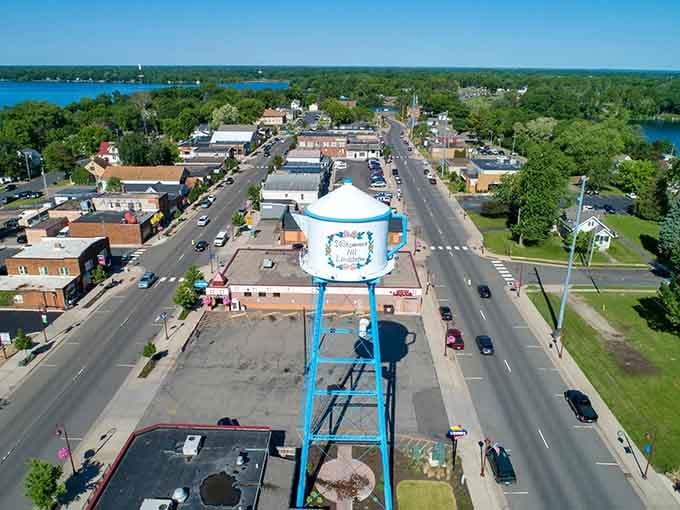 That giant Swedish coffee pot water tower isn't just charming&mdash;it's basically Lindstrom's way of saying "we're committed to the bit."