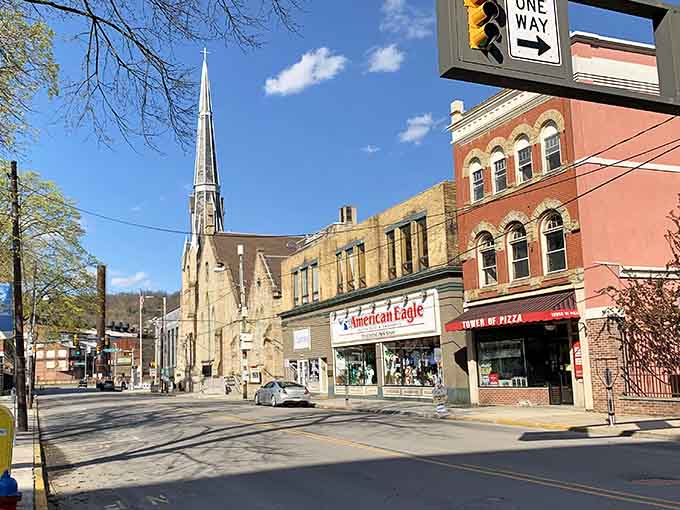 Historic storefronts frame a town square that's seen generations pass through, each leaving their mark on this resilient Pennsylvania community.