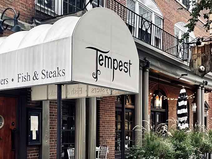 That distinctive awning beckons like a lighthouse guiding hungry sailors to shore, promising oceanic delights in landlocked Wisconsin.
