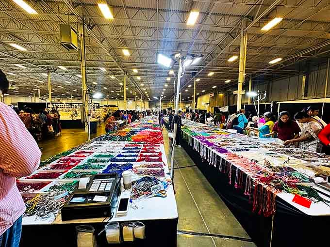 Tables laden with sparkling jewelry and crafts disappear into the distance, tempting every treasure hunter's wandering eye.