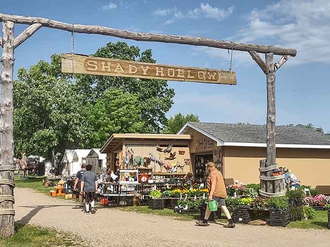 That rustic wooden gateway isn't just an entrance, it's a portal to treasure-hunting paradise in Detroit Lakes.