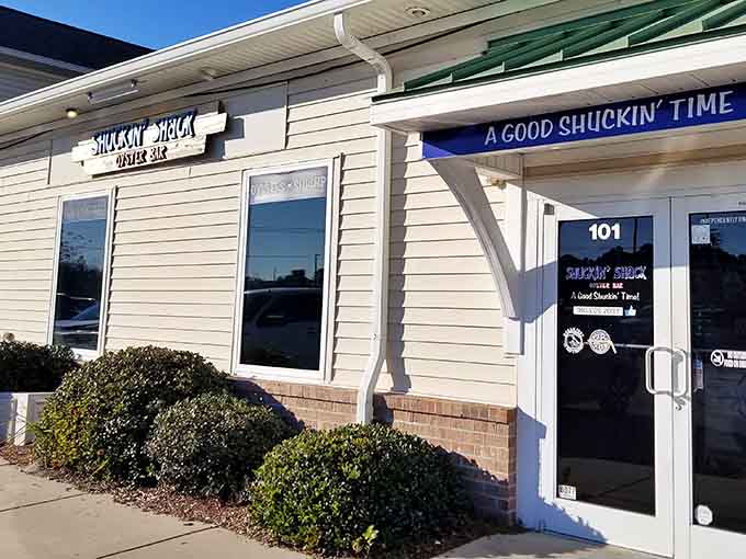 That unassuming white exterior hides some of the best oysters you'll find on the Carolina coast.