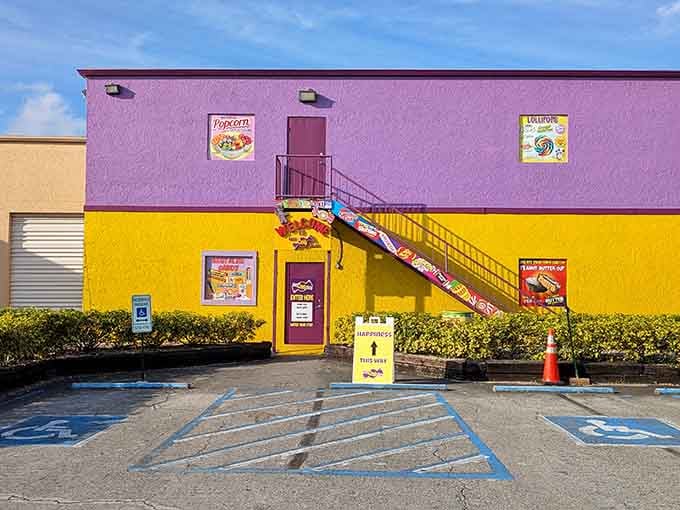 That purple and yellow exterior isn't just bold, it's a happiness beacon visible from space.