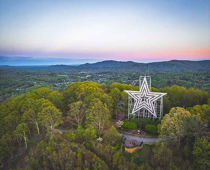 The Mill Mountain Star stands tall like a beacon of civic pride you can see from miles away.