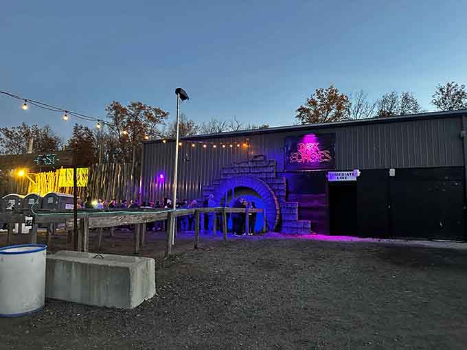 The eerie glow of purple lights sets the stage for an evening you'll either love or regret suggesting.