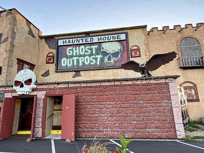 That castle-meets-horror-movie facade isn't trying to be subtle, and honestly, we appreciate the commitment to atmosphere.