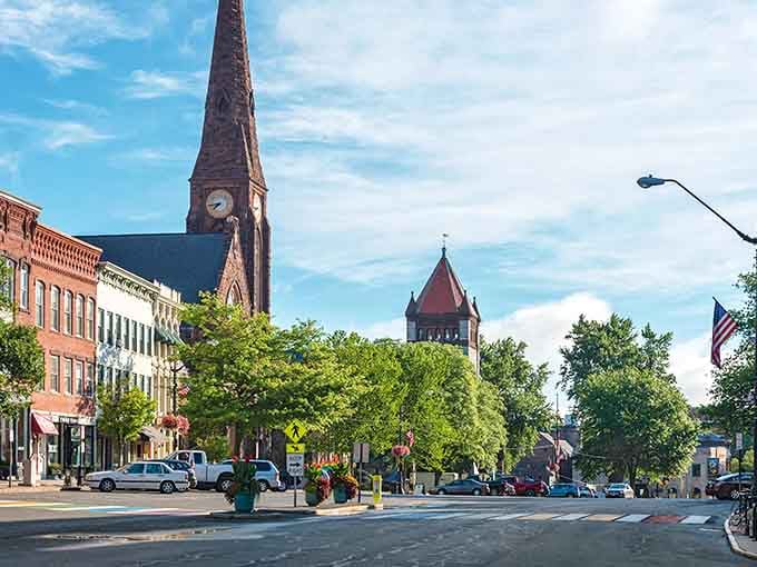 Tree-lined streets and historic architecture create the kind of downtown where window shopping becomes an actual activity worth doing.
