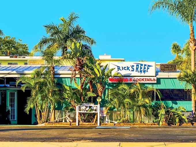 Tropical colors and palm trees announce you've arrived at grouper sandwich paradise on Gulf Boulevard.