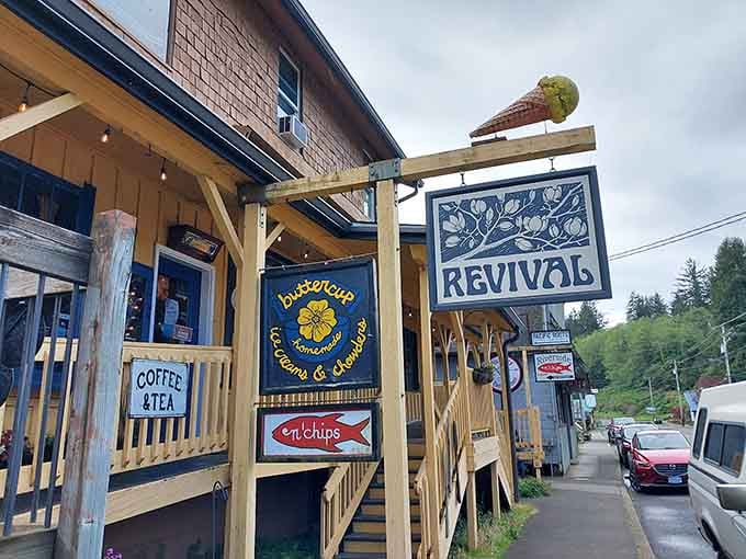 That weathered wooden charm tells you everything: this place prioritizes what's on your plate over fancy facades.