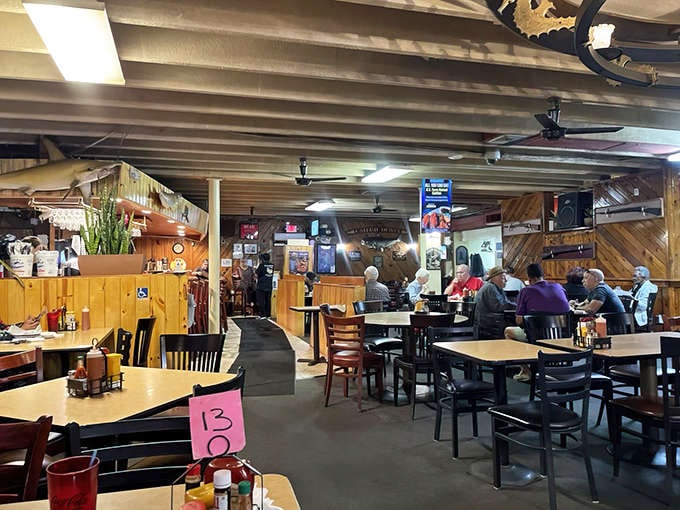 Inside Catfish Deweys, rustic charm meets serious seafood in a space designed for maximum eating comfort and enjoyment.