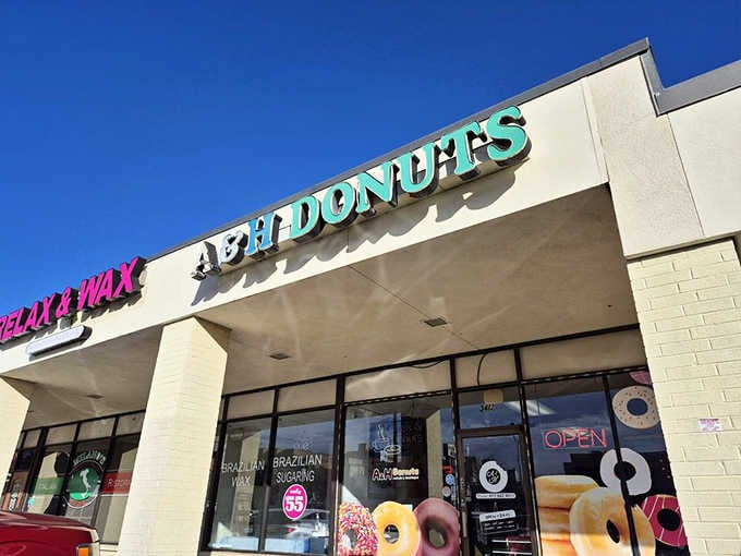 That blue and turquoise signage isn't subtle, and honestly, when you're selling donuts this good, why should it be?