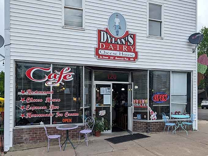That classic small-town storefront promises homemade ice cream, cheese curds, and the kind of welcome you've been missing.